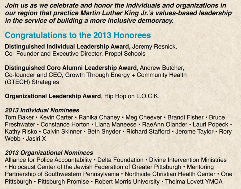 MARTIN LUTHER KING, JR. LEADERSHIP & DIVERSITY AWARDS TWENTY THIRTEEN ...