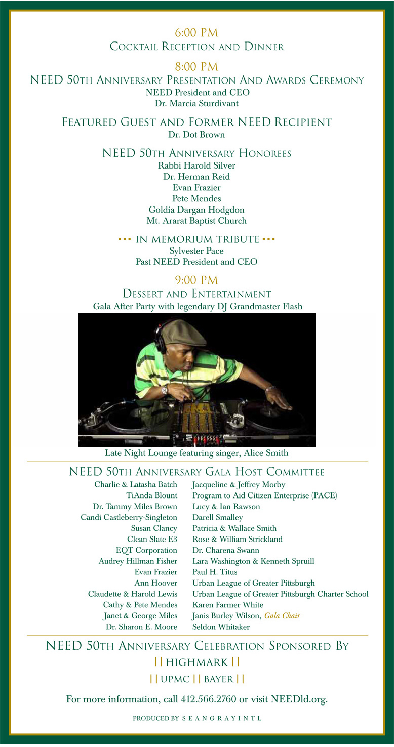 NEEDS 50TH ANNIVERSARY GALA FEATURING AN AWARD CEREMONY AND AFTER PARTY ...