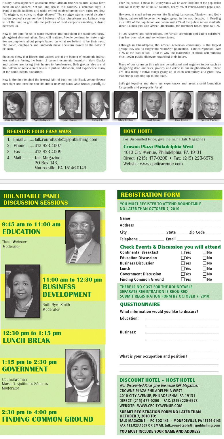 TALK MAGAZINE AFRICAN AMERICAN/ LATINO ROUNDTABLE, OCTOBER 15 & 16 ...